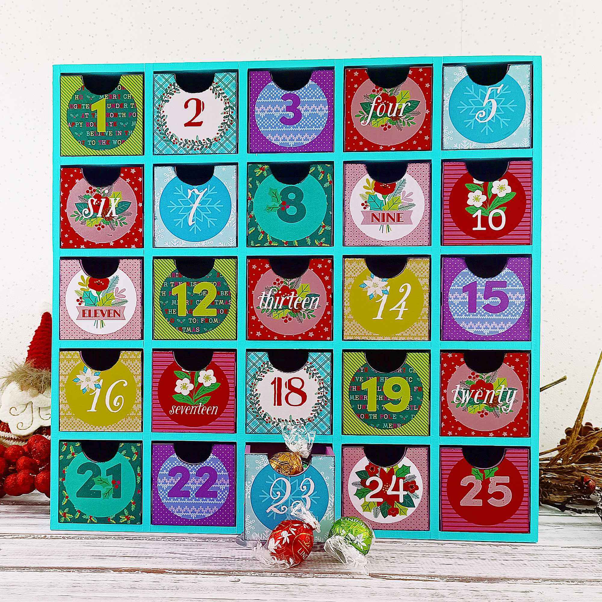 Christmas Contemporary Advent Calendar with 25 Drawers - Fill Your Own