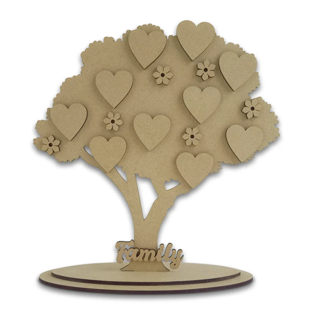 Freestanding Full Leaf Family Tree with Hearts - Timeless Elegance