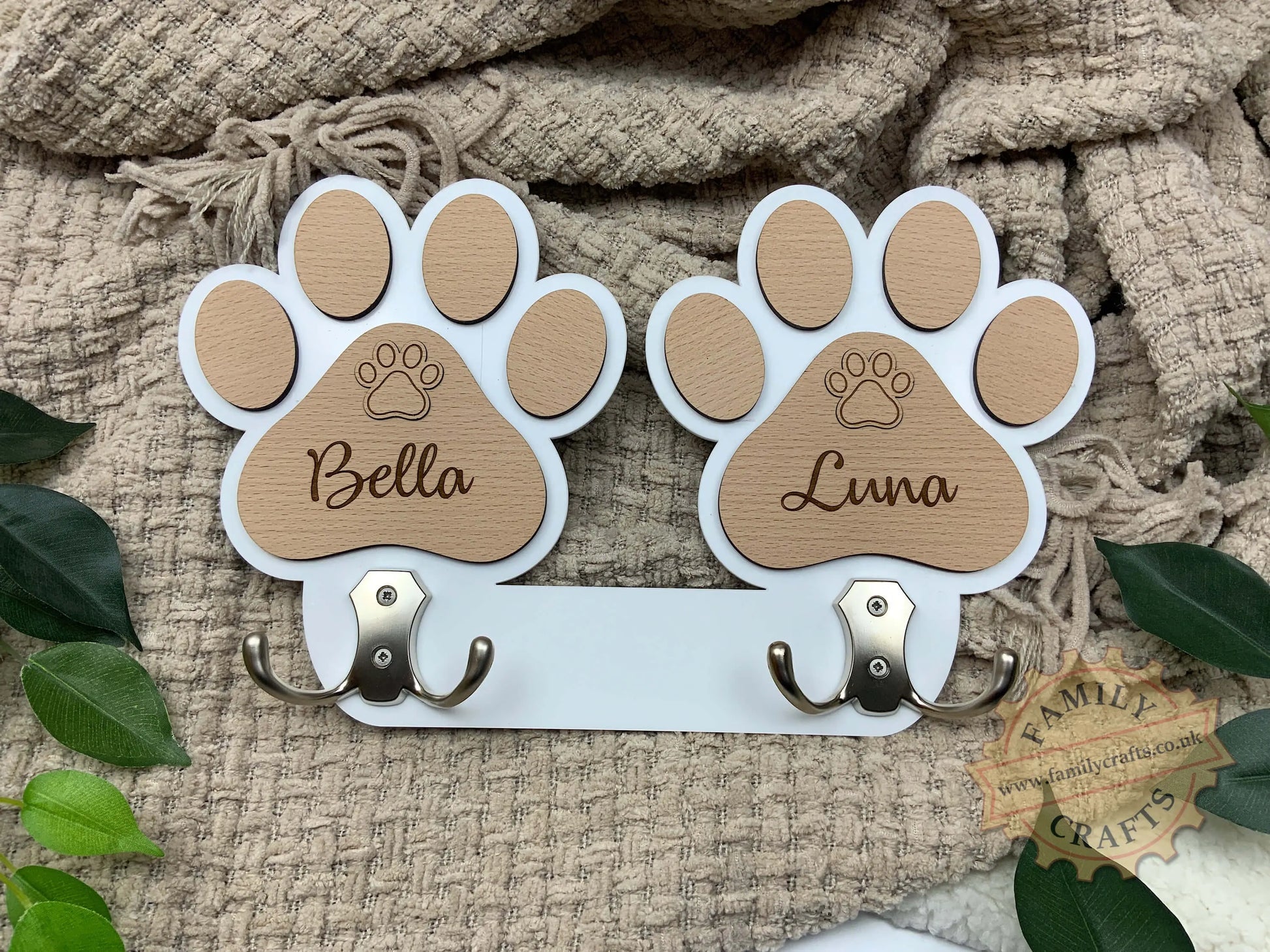 Personalised Double Paw Dog Lead Holder - Organise in Style