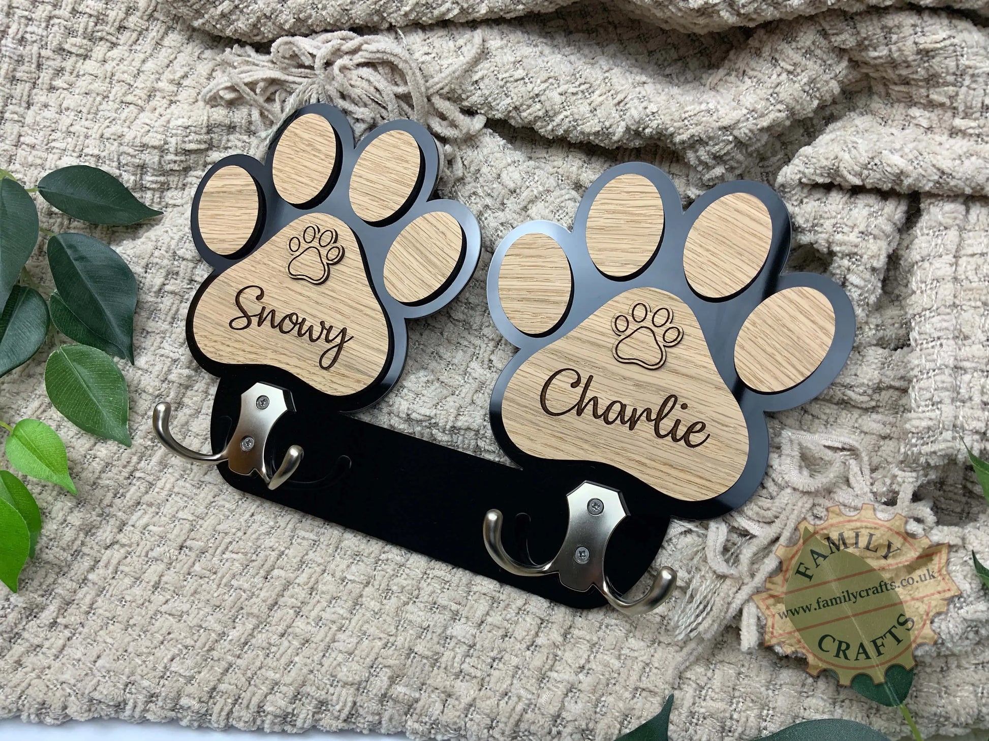 Personalised Double Paw Dog Lead Holder - Organise in Style