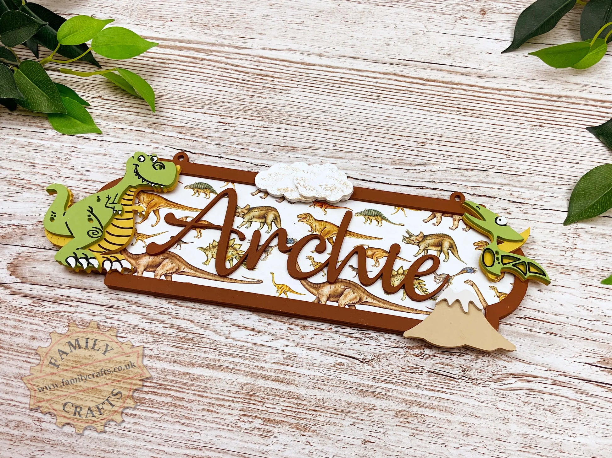 Hand Painted Dinosaur Themed Name Sign - Boy’s Custom Name Sign