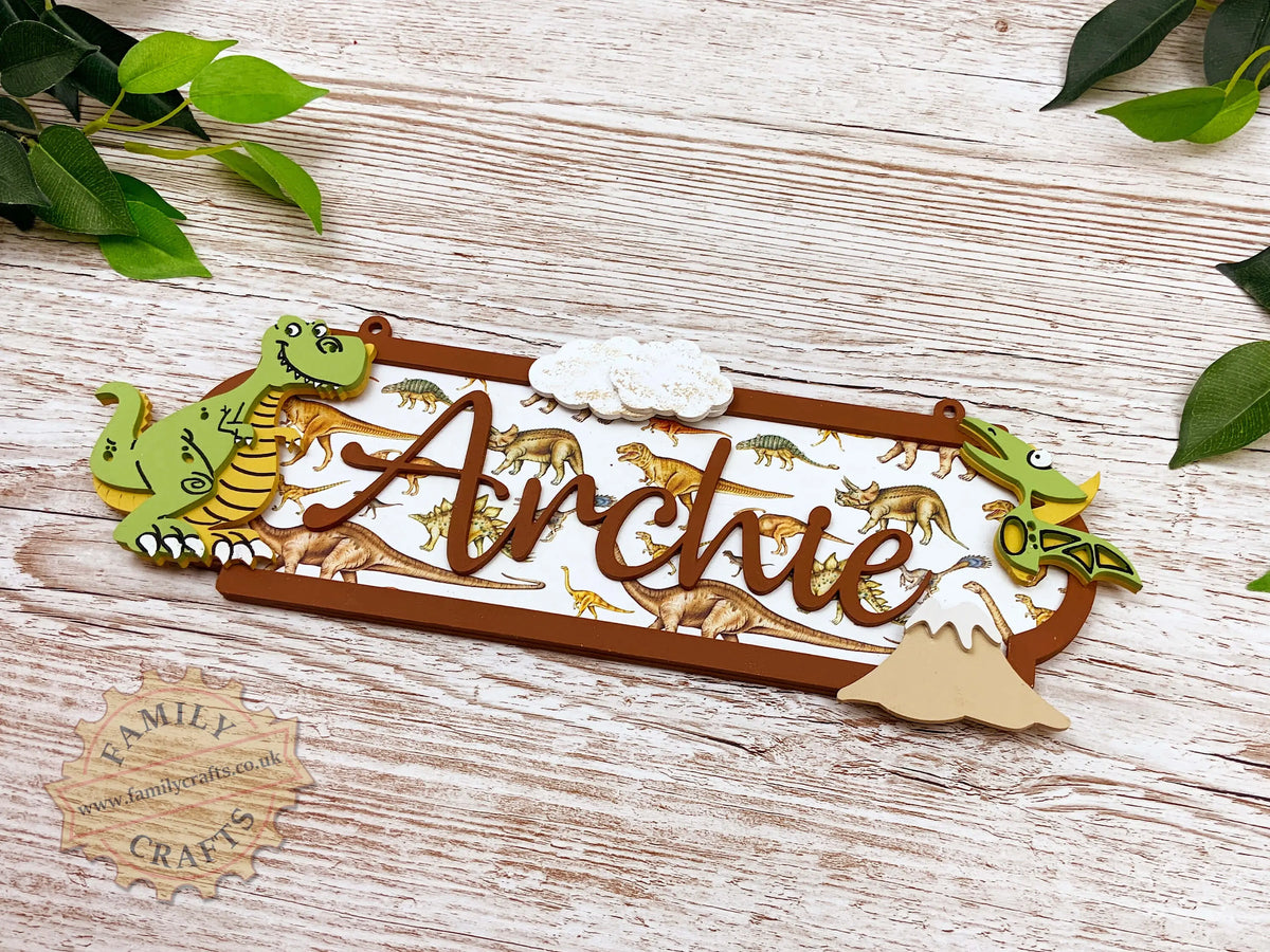 Hand Painted Dinosaur Themed Name Sign - Boy’s Custom Name Sign
