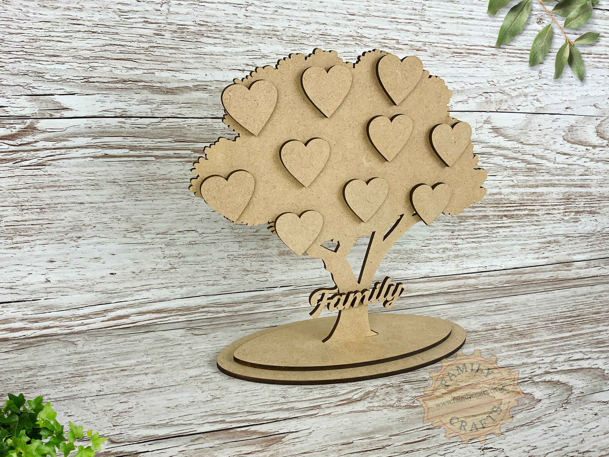 Freestanding Full Leaf Family Tree with Hearts - Timeless Elegance