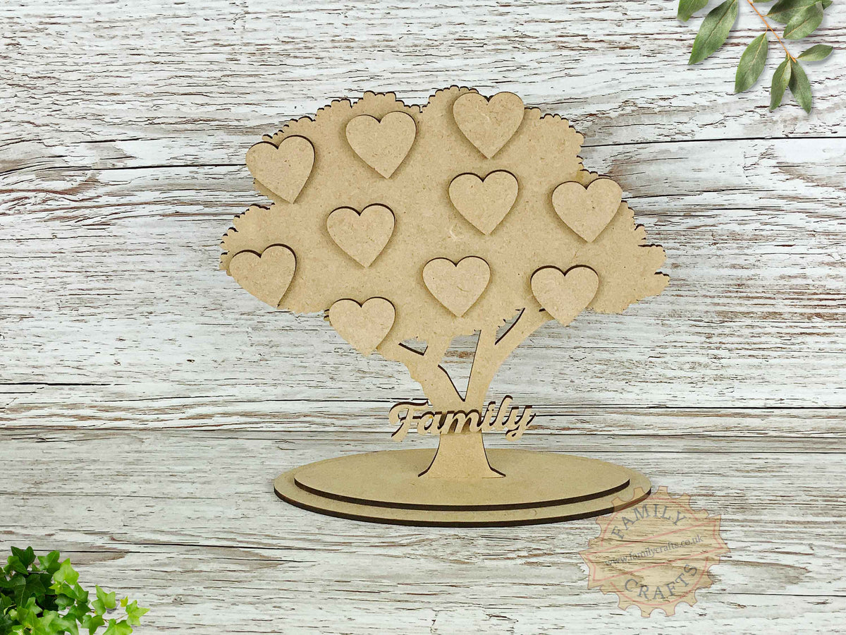 Freestanding Full Leaf Family Tree with Hearts - Timeless Elegance