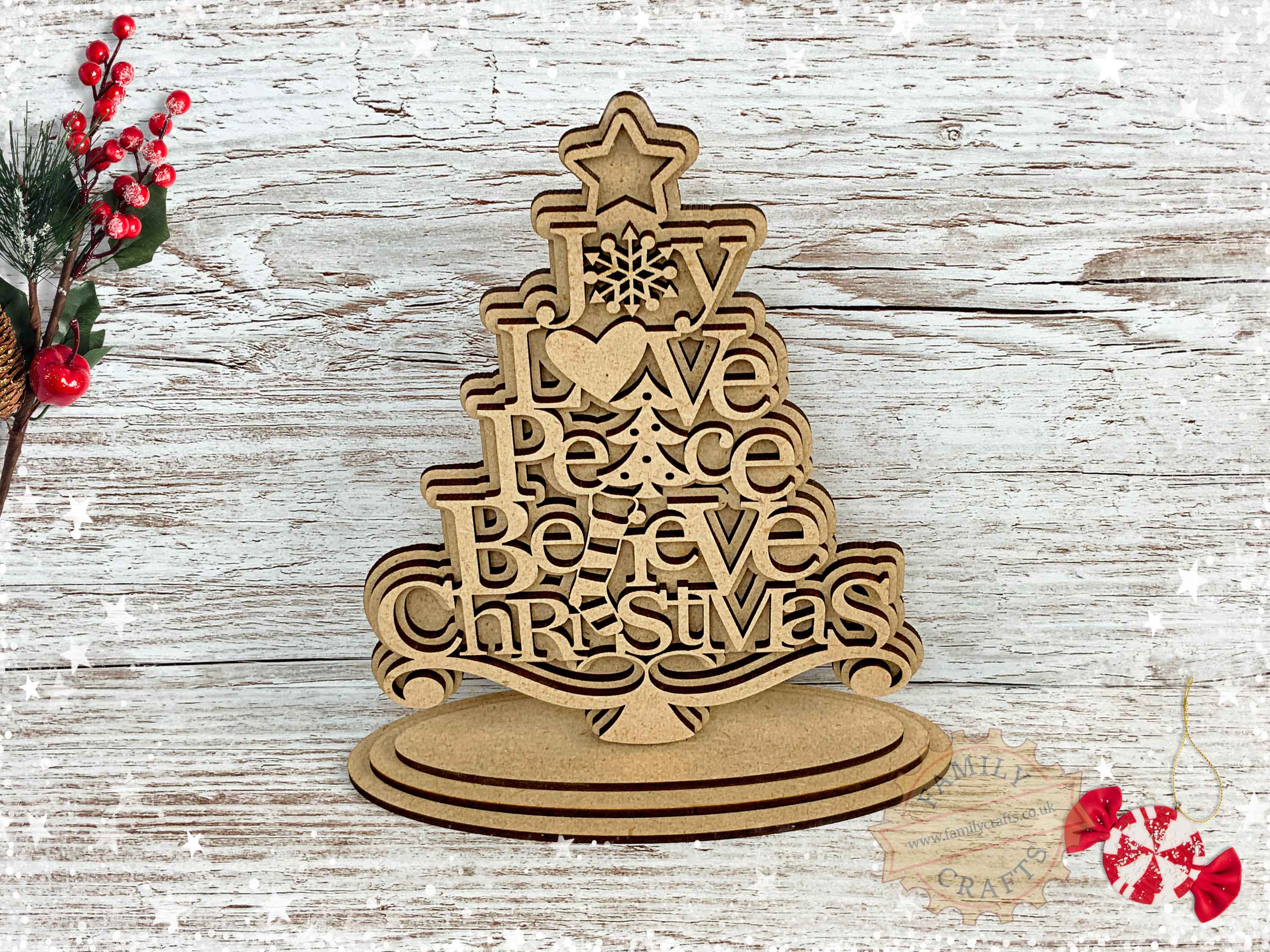 Joy Love Peace Freestanding Tree - Festive Elegance for Your Home