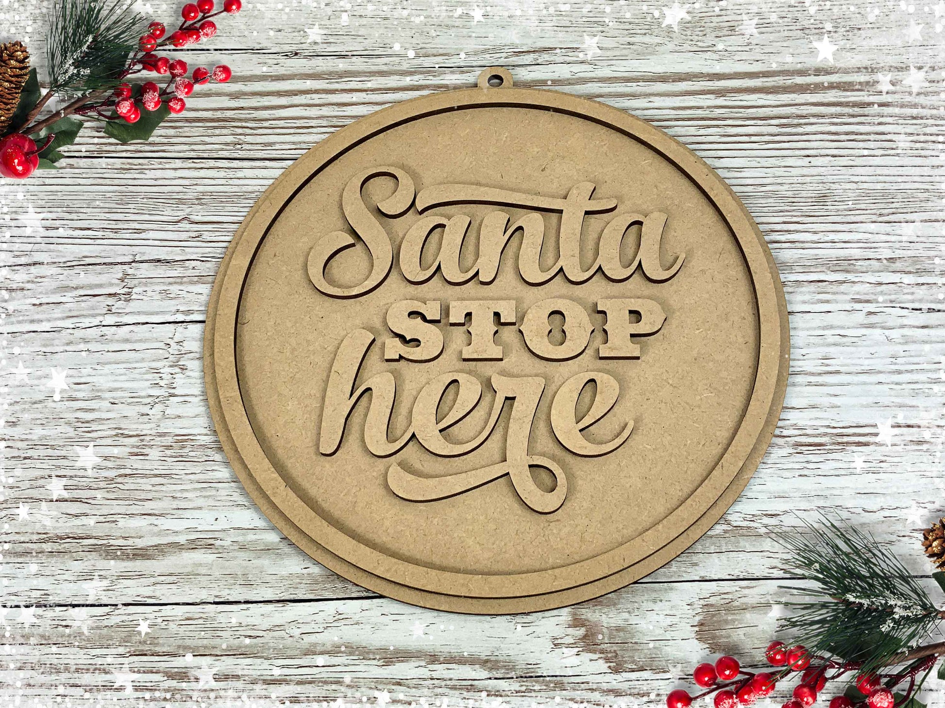 Santa Stop Here Window Sign - Welcome Father Christmas in Style